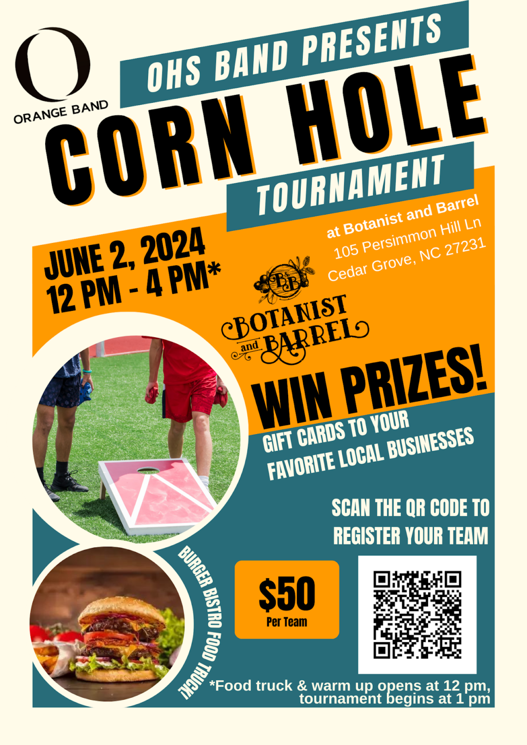 Orange High School Band Corn Hole Tournament at Botanist and the Barrel ...